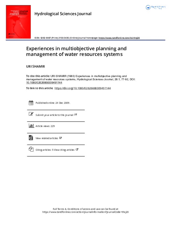 Pdf Experiences In Multiobjective Planning And Management Of Water Resources Systems