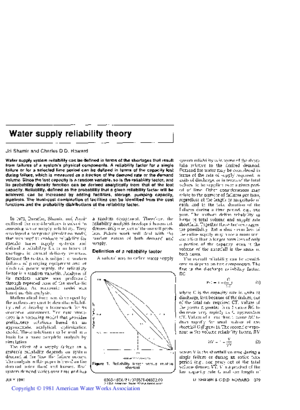 (PDF) Water supply reliability theory