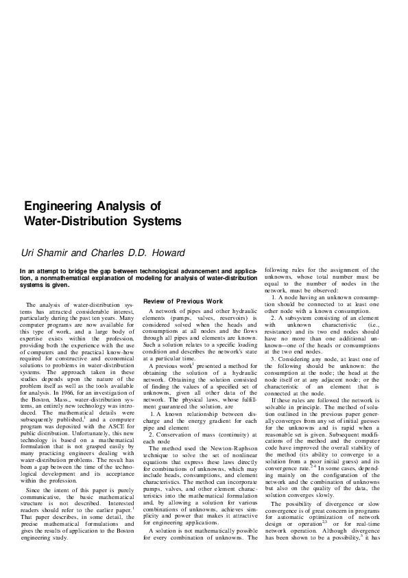 Pdf Engineering Analysis Of Water Distribution Systems
