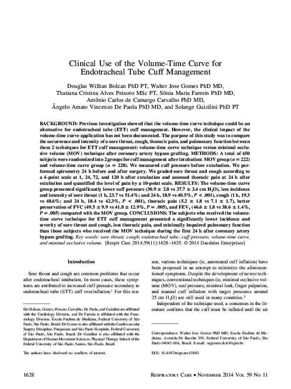 (PDF) Clinical Use of the Volume-Time Curve for Endotracheal Tube Cuff ...