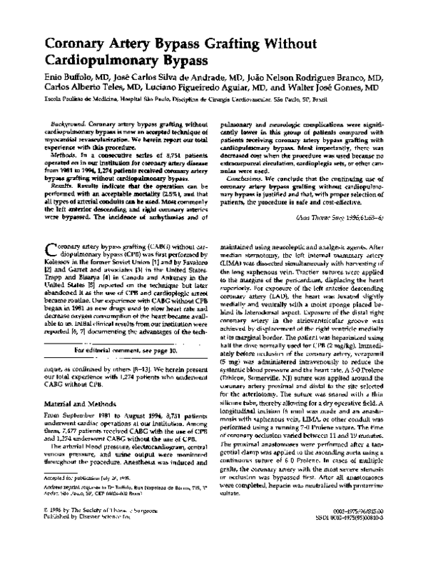 (PDF) Coronary artery bypass grafting without cardiopulmonary bypass