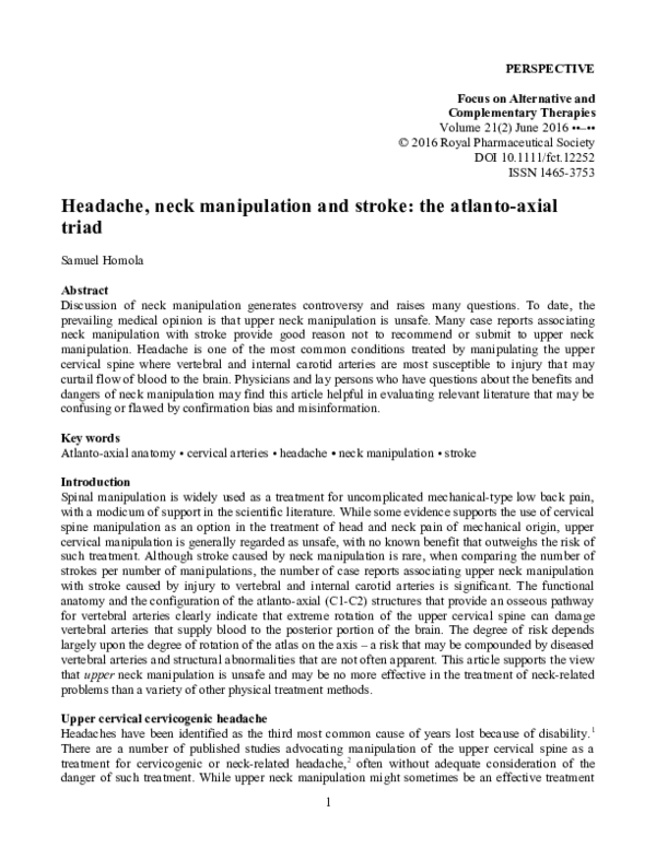 (DOC) Headache, neck manipulation and stroke: the atlanto-axial triad