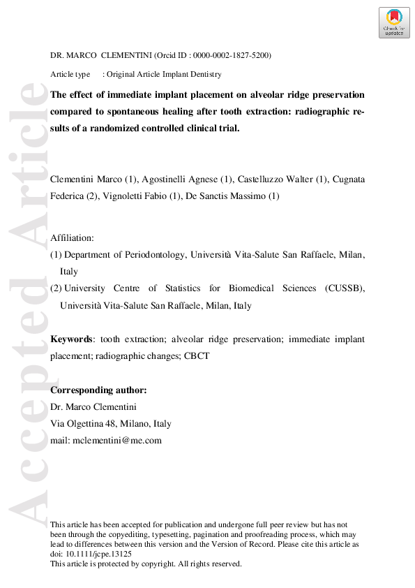 (PDF) The effect of immediate implant placement on alveolar ridge preservation compared to ...