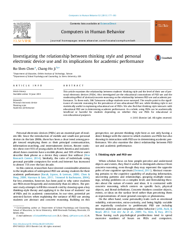 (PDF) Investigating the relationship between thinking style and personal electronic device use ...