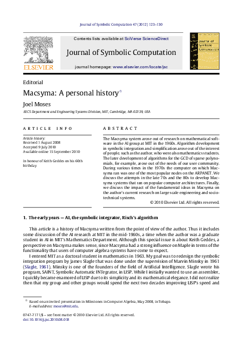 (PDF) Macsyma: A personal history