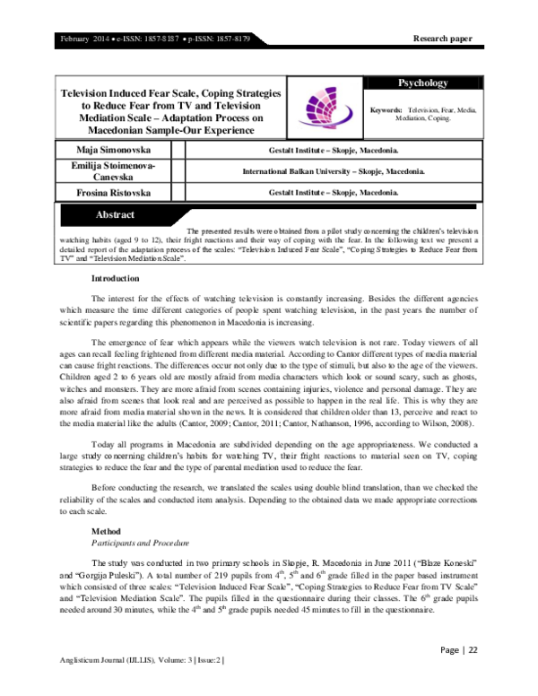 (PDF) Television Induced Fear Scale, Coping Strategies to Reduce Fear ...