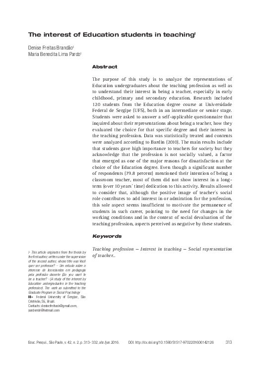 (PDF) The interest of Education students in teachingI
