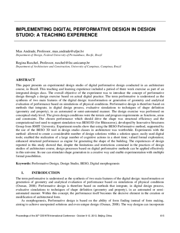 (PDF) Implementing Digital Performative Design in Design Studio: A ...