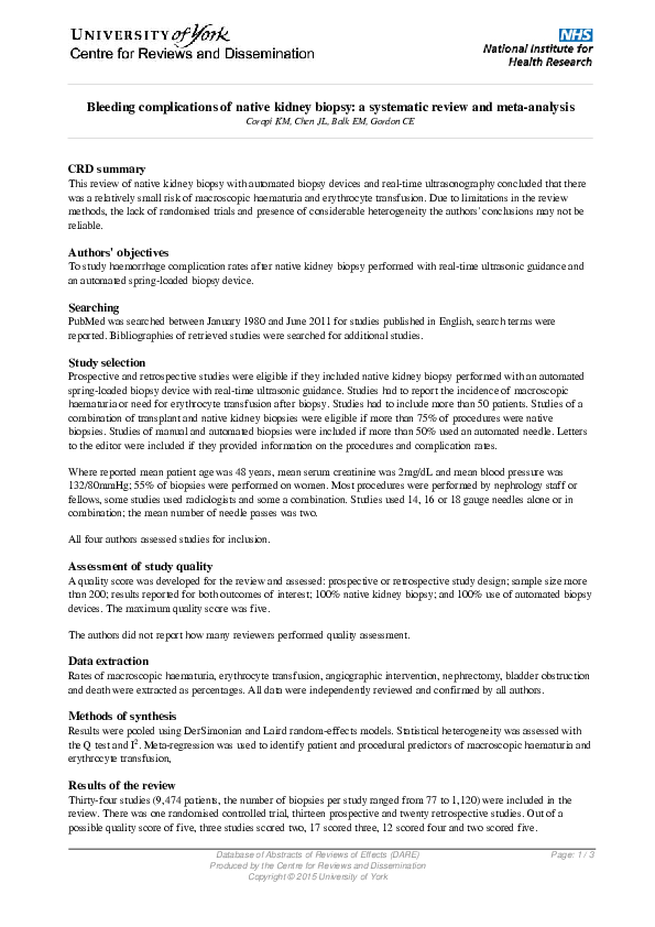 (PDF) Bleeding Complications of Native Kidney Biopsy: A Systematic Review and Meta-analysis