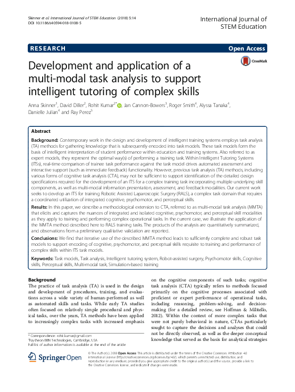 Pdf Development And Application Of A Multi Modal Task Analysis To Support Intelligent Tutoring