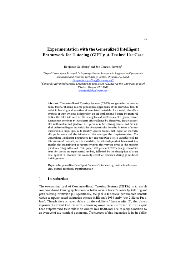 (PDF) Experimentation with the Generalized Intelligent Framework for ...