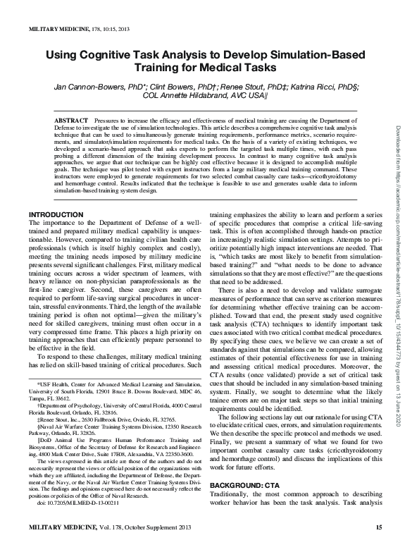 (PDF) Using Cognitive Task Analysis to Develop Simulation-Based Training for Medical Tasks