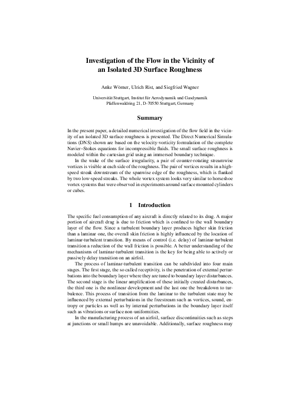 (PDF) Investigation of the Flow in the Vicinity of an Isolated 3D ...