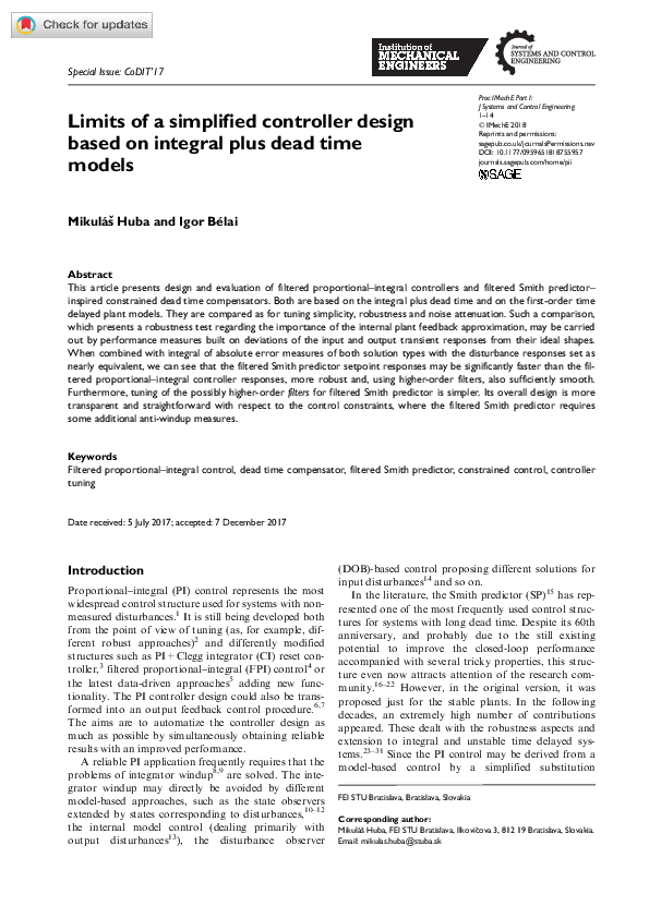 (PDF) Limits of a simplified controller design based on integral plus ...