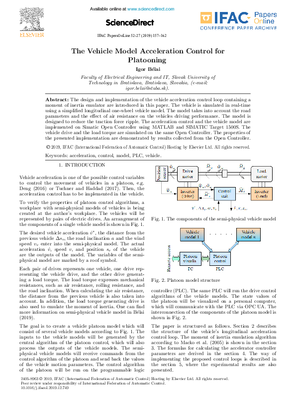 (PDF) The Vehicle Model Acceleration Control for Platooning