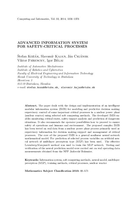 (PDF) Advanced Information System for Safety-Critical Processes