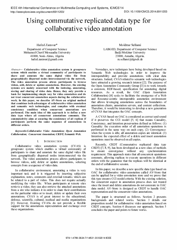 (PDF) Using commutative replicated data type for collaborative video annotation | mokhtar ...