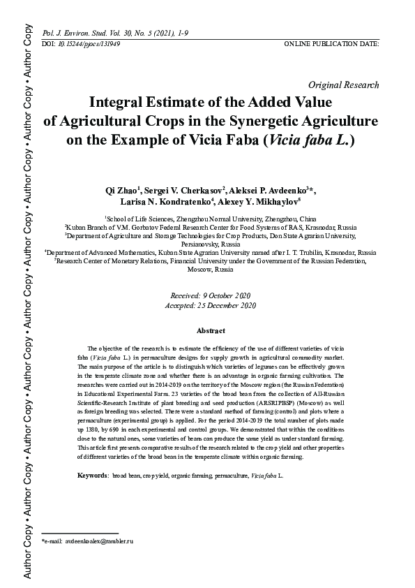 (PDF) Integral Estimate of the Added Value of Agricultural Crops in the ...