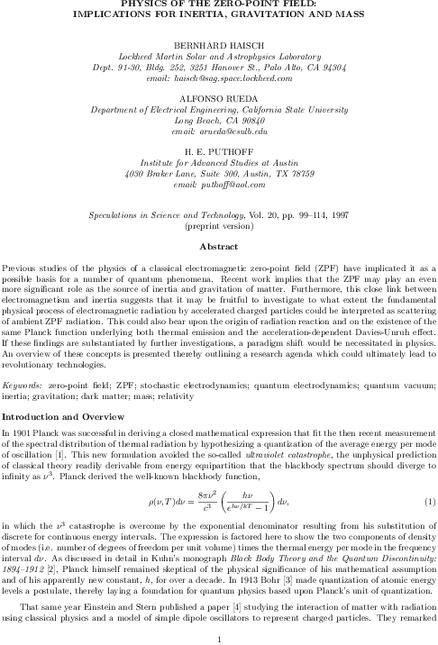 (PDF) Physics of the zero-point field: implications for inertia, gravitation and mass