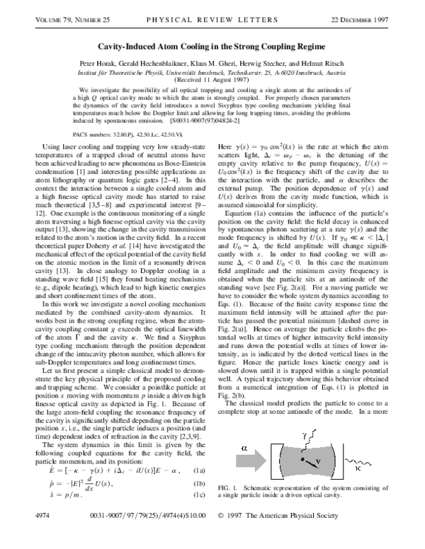 (PDF) Cavity-Induced Atom Cooling in the Strong Coupling Regime