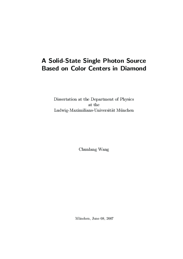 (PDF) A Solid-State Single Photon Source Based on Color Centers in Diamond