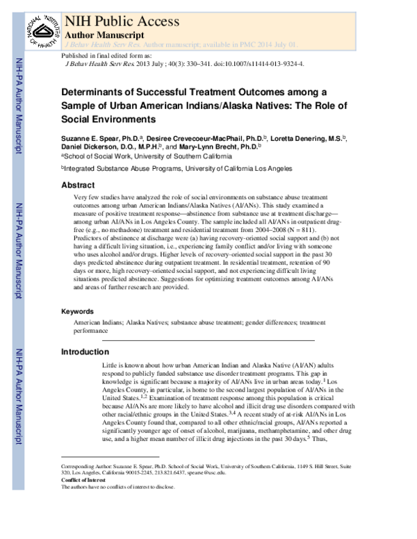 (PDF) Determinants of Successful Treatment Outcomes Among a Sample of ...