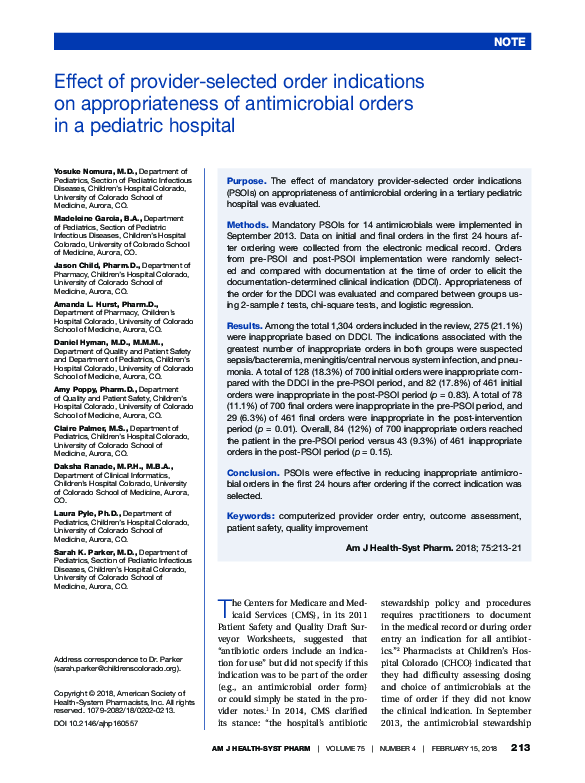 (PDF) Effect of provider-selected order indications on appropriateness ...