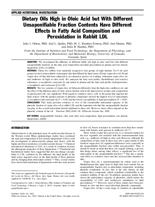(PDF) Oleic Acid Oils' Impact on Rabbit LDL Properties