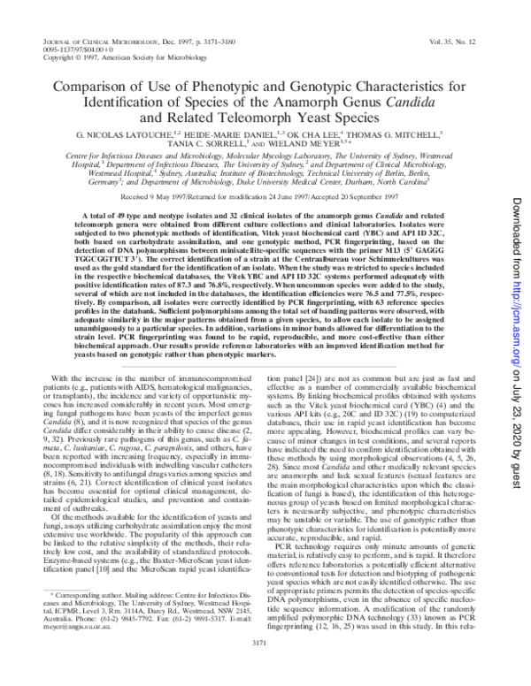 (PDF) Comparison of use of phenotypic and genotypic characteristics for identification of ...
