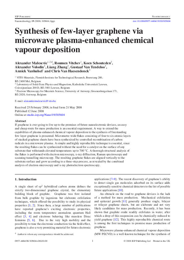 (PDF) Synthesis of few-layer graphene via microwave plasma-enhanced chemical vapour deposition