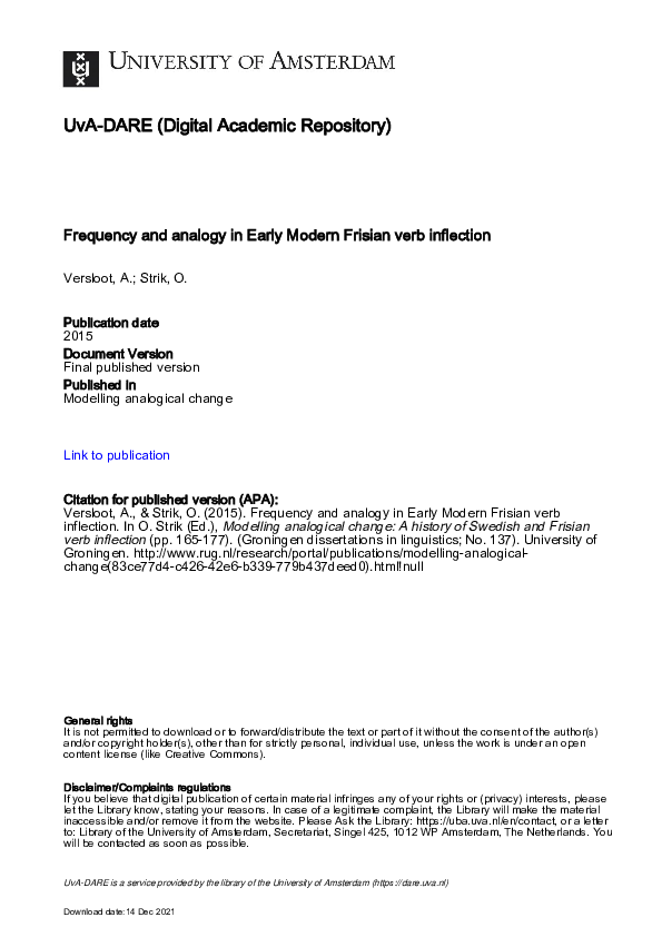 (PDF) Frequency and analogy in Early Modern Frisian verb inflection