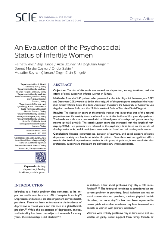 (PDF) An Evaluation of the Psychosocial Status of Infertile Women
