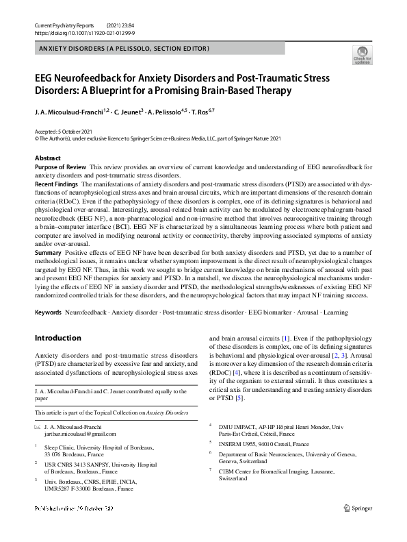 (PDF) EEG Neurofeedback for Anxiety Disorders and Post-Traumatic Stress ...