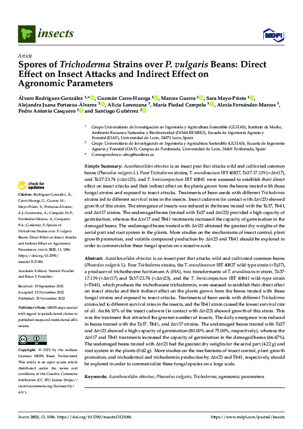 Pdf Spores Of Trichoderma Strains Over P Vulgaris Beans Direct Effect On Insect Attacks And