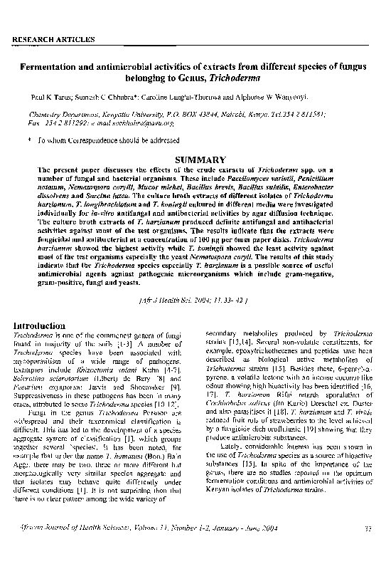 (PDF) Fermentation and antimicrobial activities of extracts from different species of fungus ...