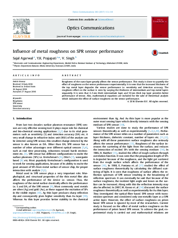 (PDF) Influence of metal roughness on SPR sensor performance