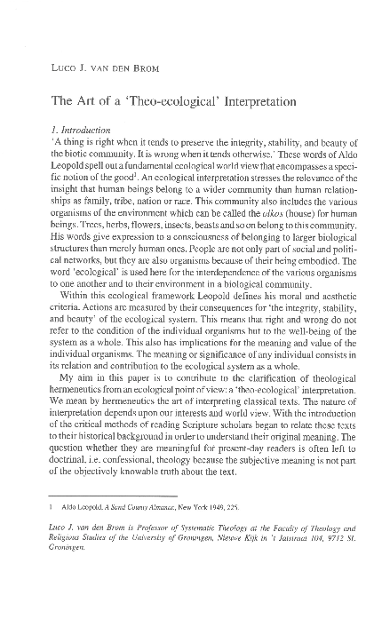 (PDF) The Art of a ‘Theo-ecological’ Interpretation | Luco van den Brom ...