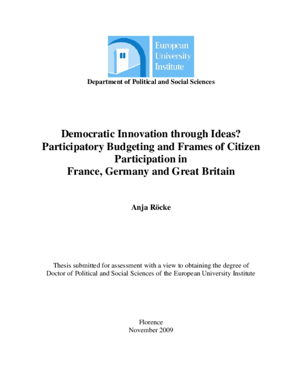 (PDF) Democratic Innovation Through Ideas? Participatory budgeting and ...