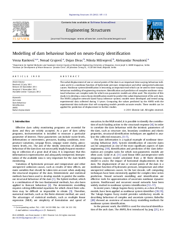 Pdf Modelling Of Dam Behaviour Based On Neuro Fuzzy Identification 3452