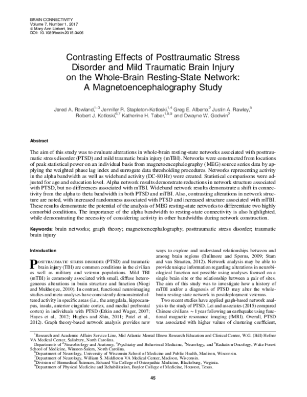 (PDF) Contrasting Effects of Posttraumatic Stress Disorder and Mild Traumatic Brain Injury on ...