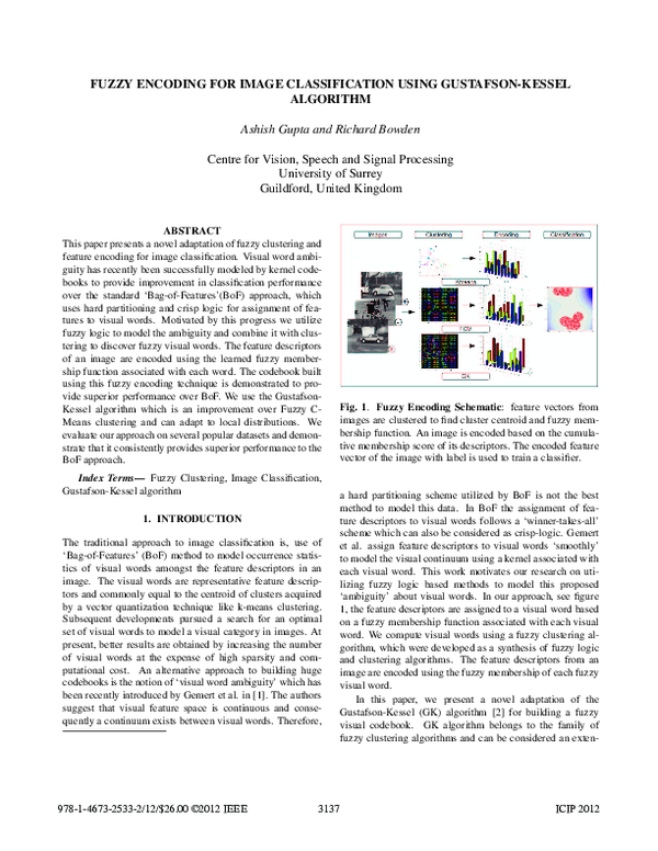Pdf Fuzzy Encoding For Image Classification Using Gustafson Kessel Algorithm