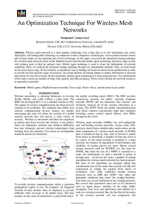 (PDF) An Optimization Technique For Wireless Mesh Networks | Dr. Pushpender Sarao - Academia.edu