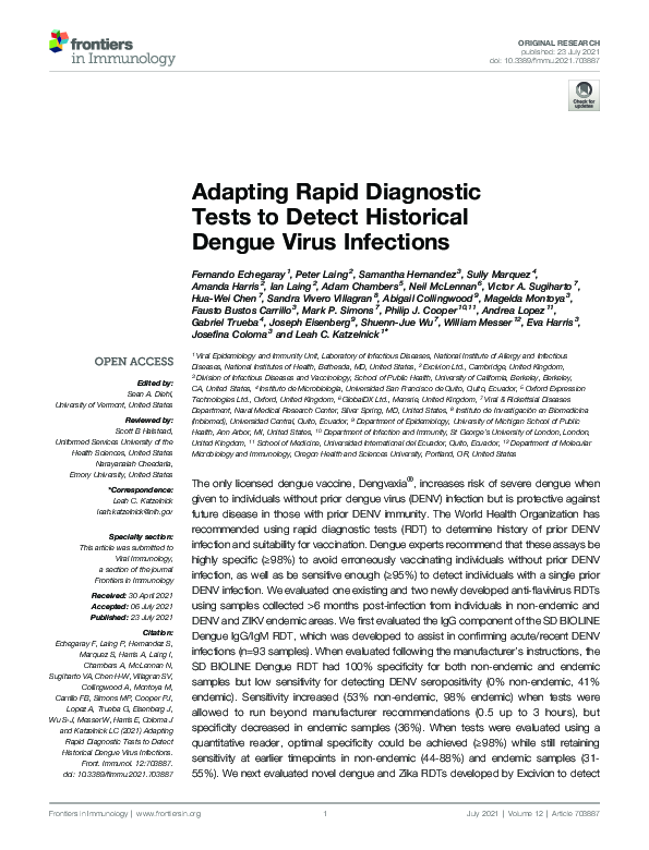 (PDF) Adapting Rapid Diagnostic Tests to Detect Historical Dengue Virus ...