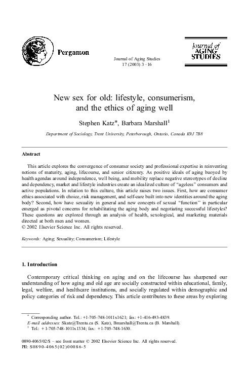 Pdf New Sex For Old Lifestyle Consumerism And The Ethics Of Aging Well