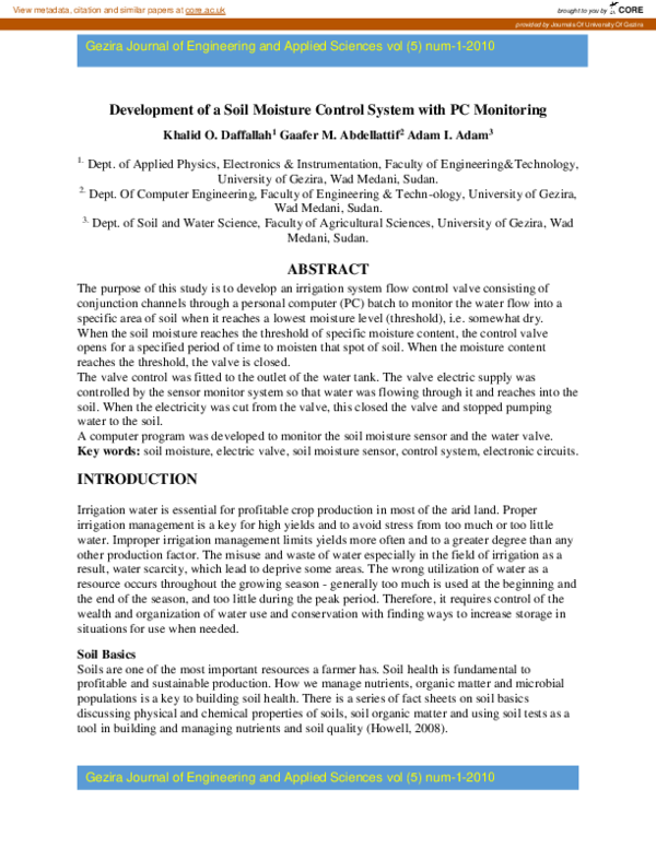 (PDF) Development of a Soil Moisture Control System with PC Monitoring