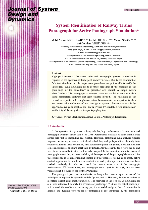(PDF) System Identification of Railway Trains Pantograph for Active ...