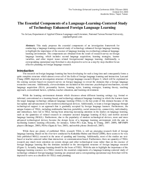 (PDF) The Essential Components of a Language-Learning-Centered Study of ...