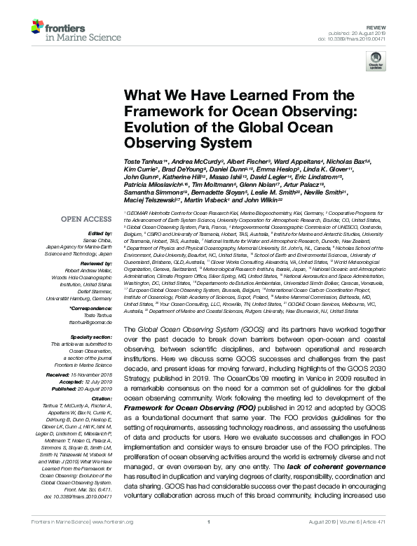 Pdf What We Have Learned From The Framework For Ocean Observing Evolution Of The Global Ocean