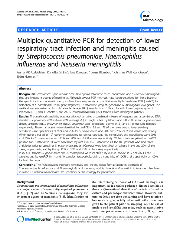 (PDF) Multiplex quantitative PCR for detection of lower respiratory ...