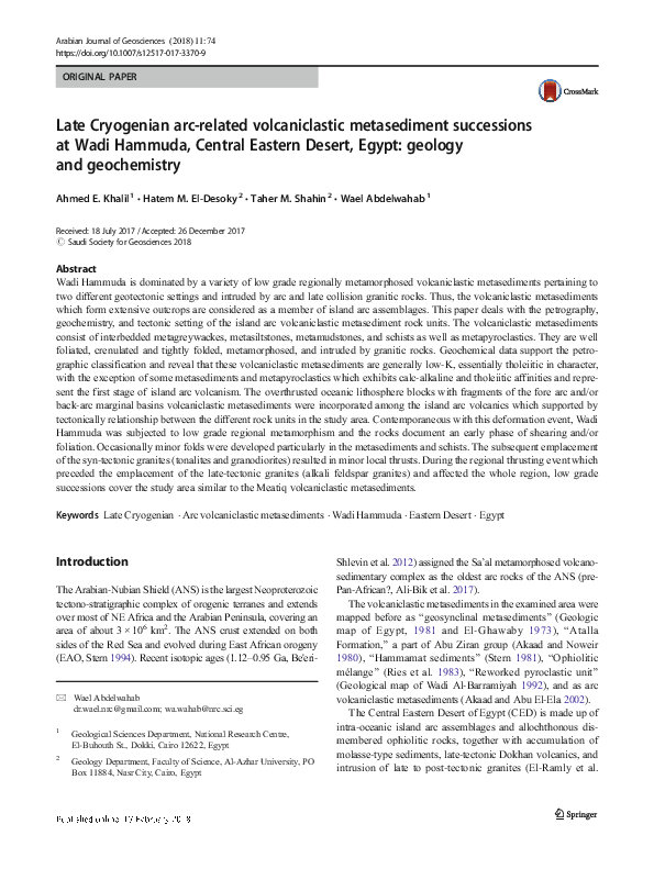 (PDF) Late Cryogenian arc-related volcaniclastic metasediment ...